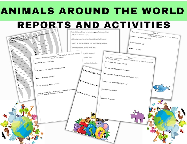 Animal Book Reports & Geography Activities: Kids School Printables - Etsy
