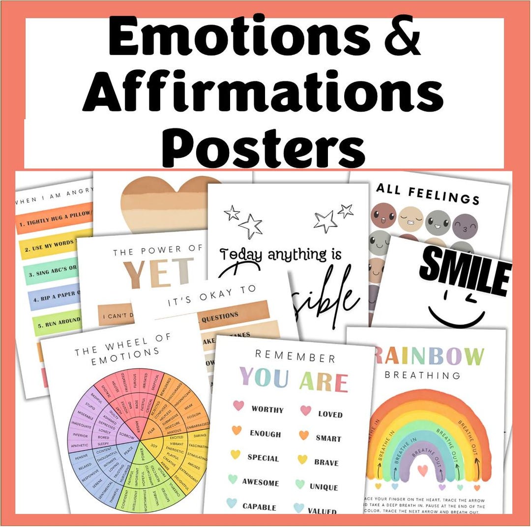 20 Emotions & Affirmations Posters – Feelings and Positive Mindset ...