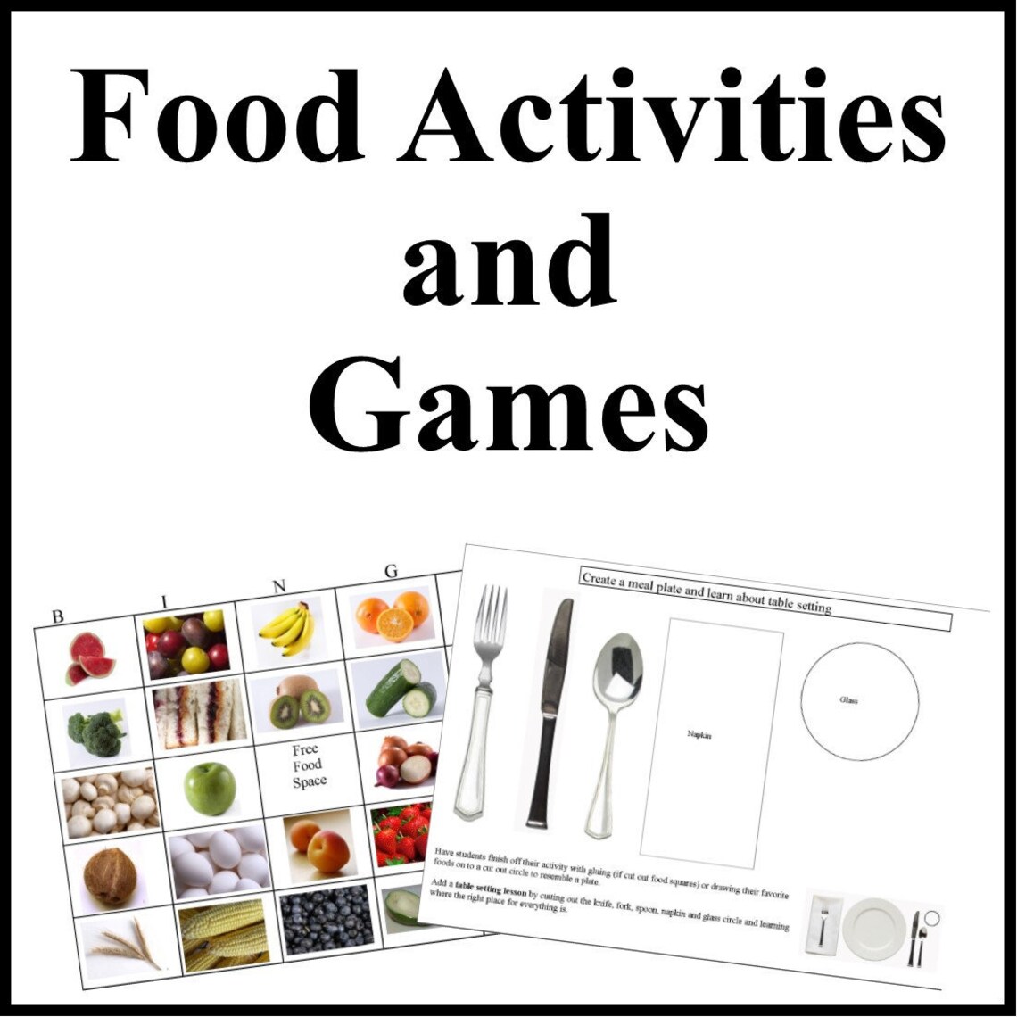 Food Bingo Game and Activities Cooking with Kids Worksheets | Etsy