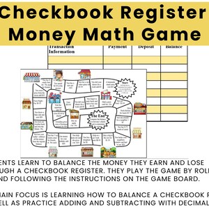 Checkbook Register Money Math Game – Printable Financial Literacy Board ...