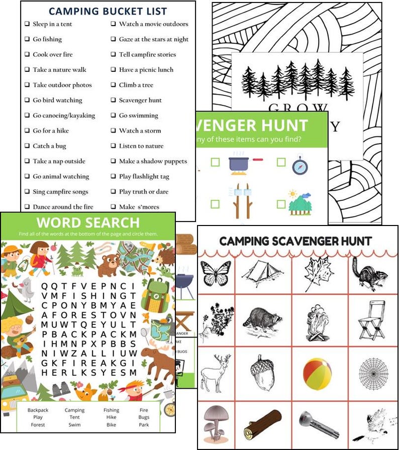 Camping Activities Printable Pack – Games, Scavenger Hunts, Bingo ...