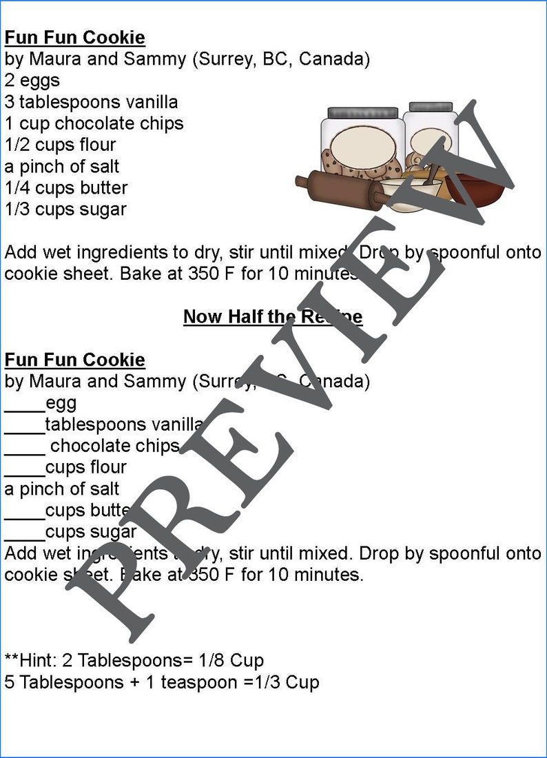 Doubling and Halving Recipes Worksheets Cooking With Kids | Etsy