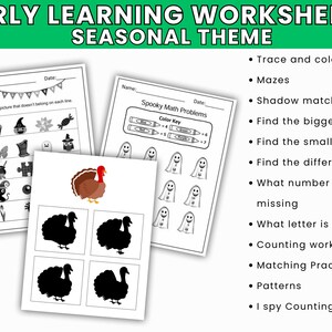 Seasonal Theme Early Learning Worksheets – 50 Printable Pages for ...