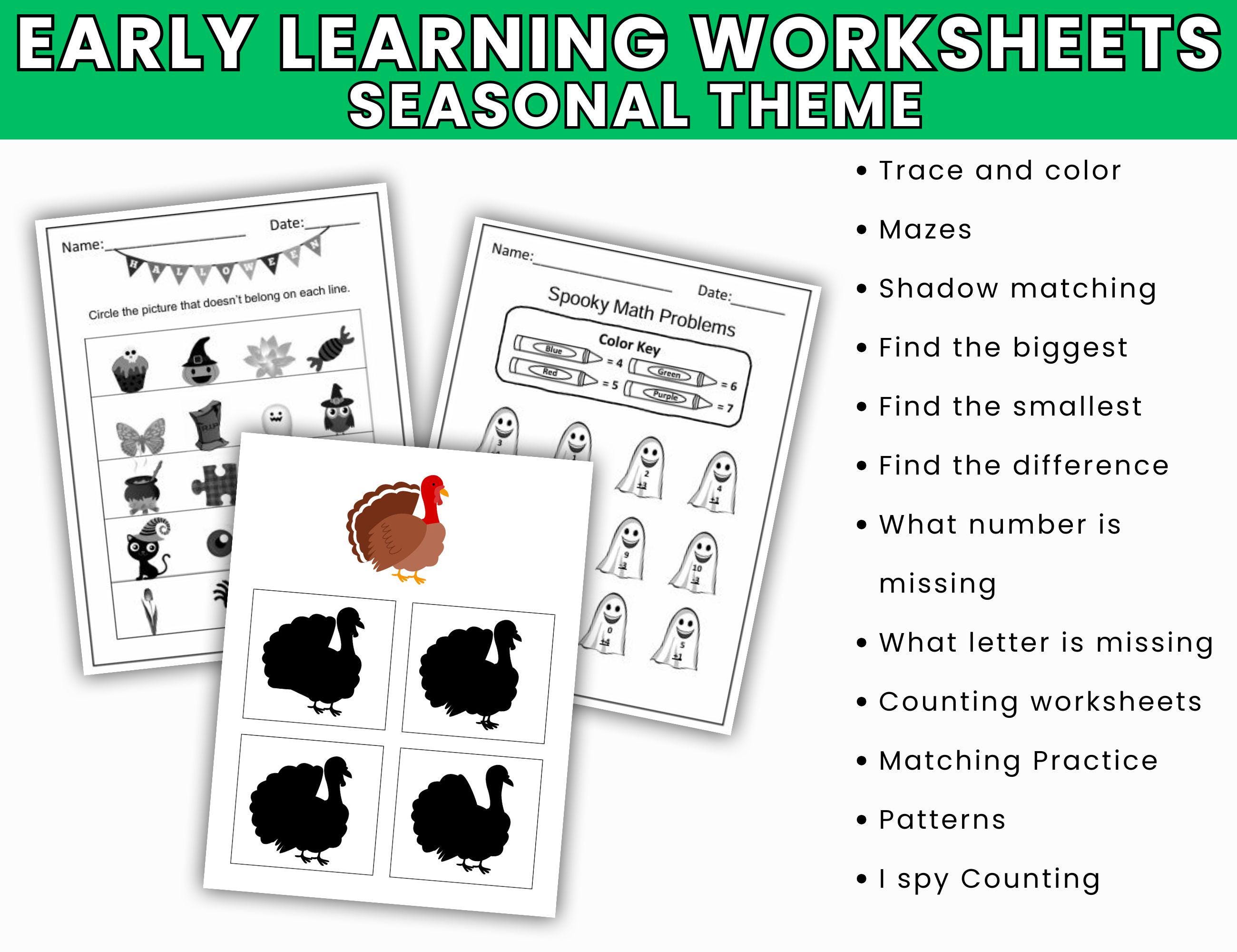 Seasonal Theme Early Learning Worksheets – 50 Printable Pages for ...