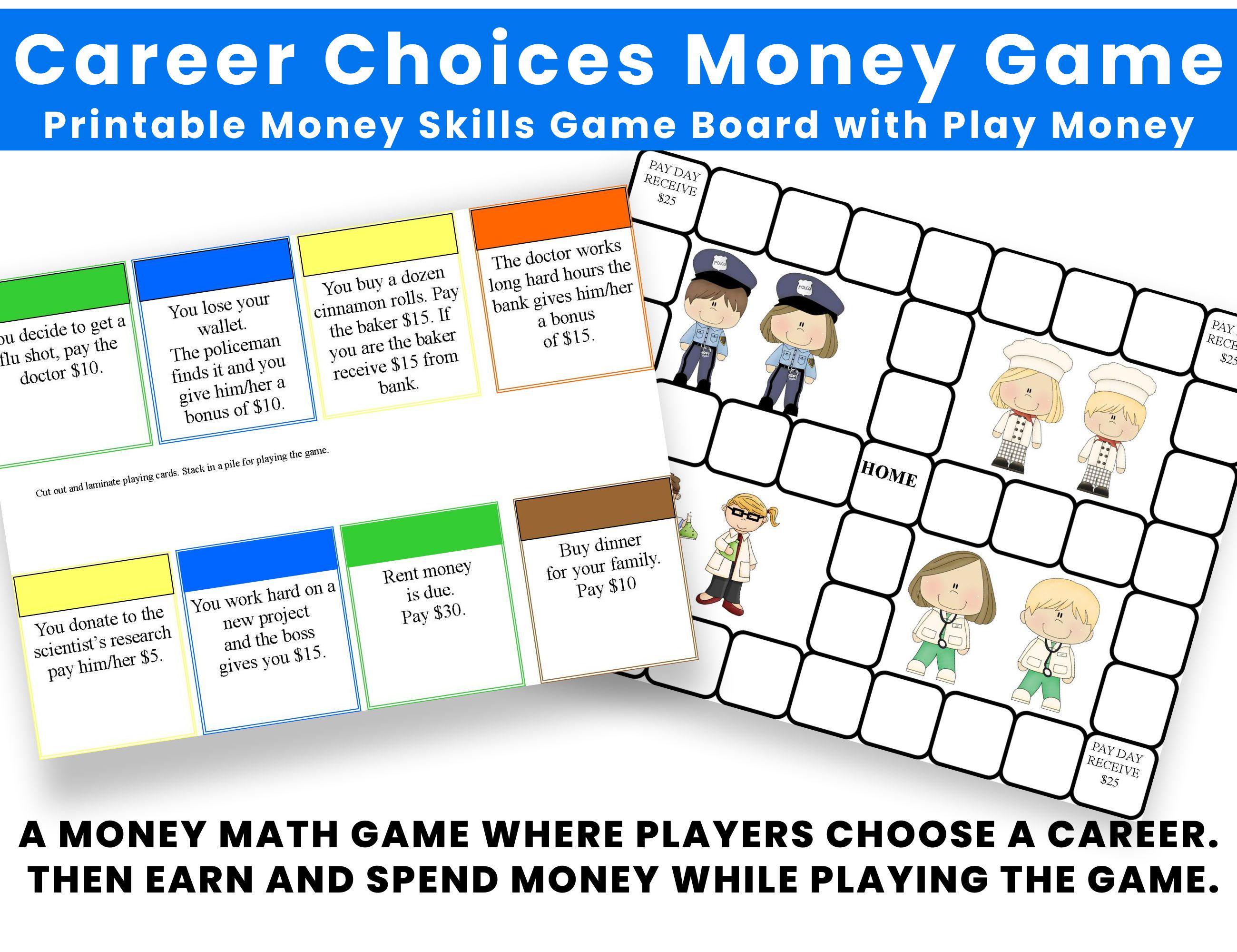 Career Choices Money Game: Printable Financial Literacy Board Game ...