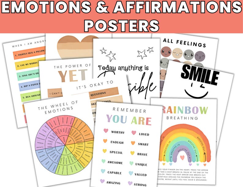 20 Emotions & Affirmations Posters – Feelings and Positive Mindset ...