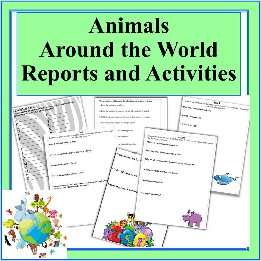 Animal Book Reports & Geography Activities: Kids School Printables - Etsy