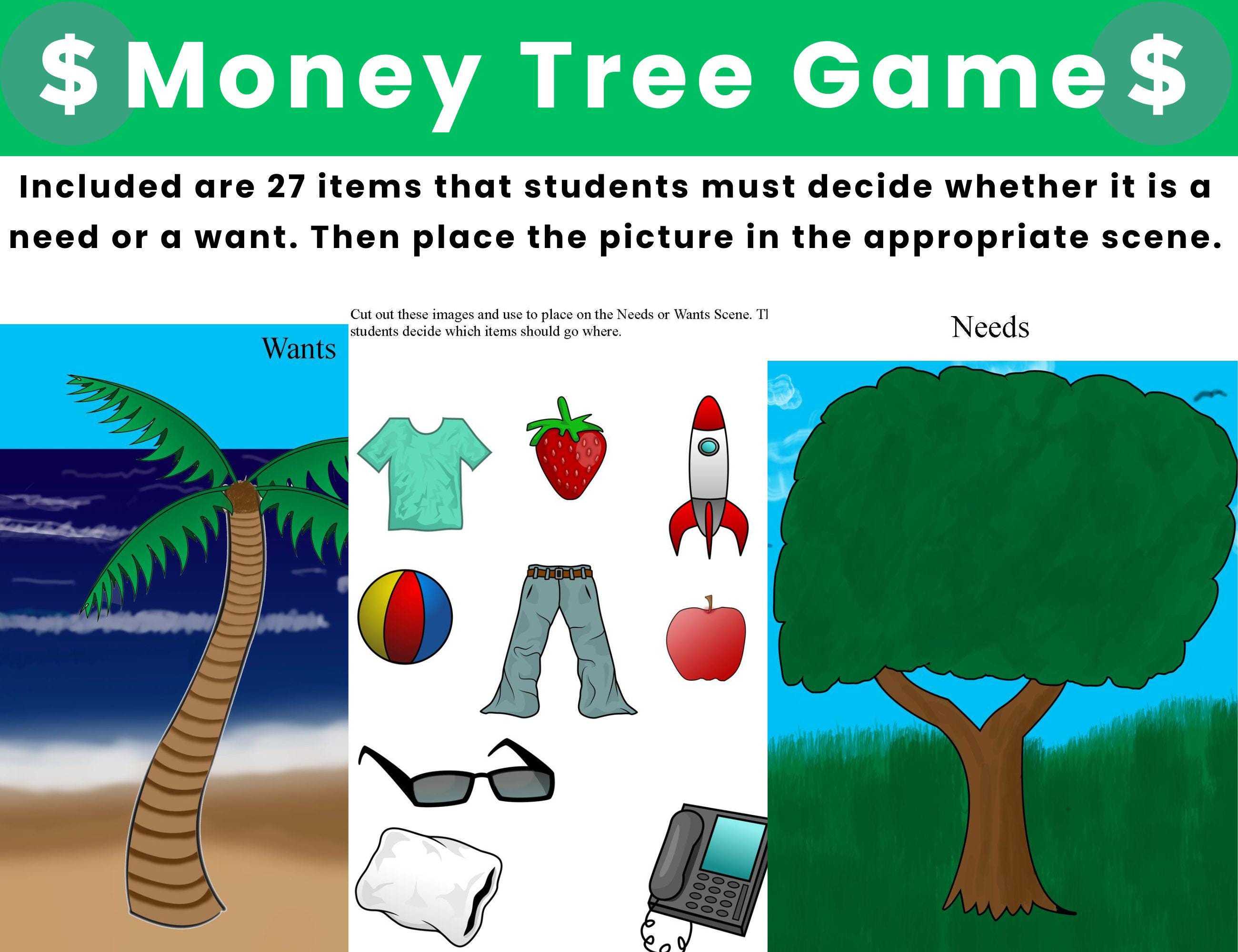 Money Tree Game – Teaching Kids About Wants Vs. Needs -printable Money ...