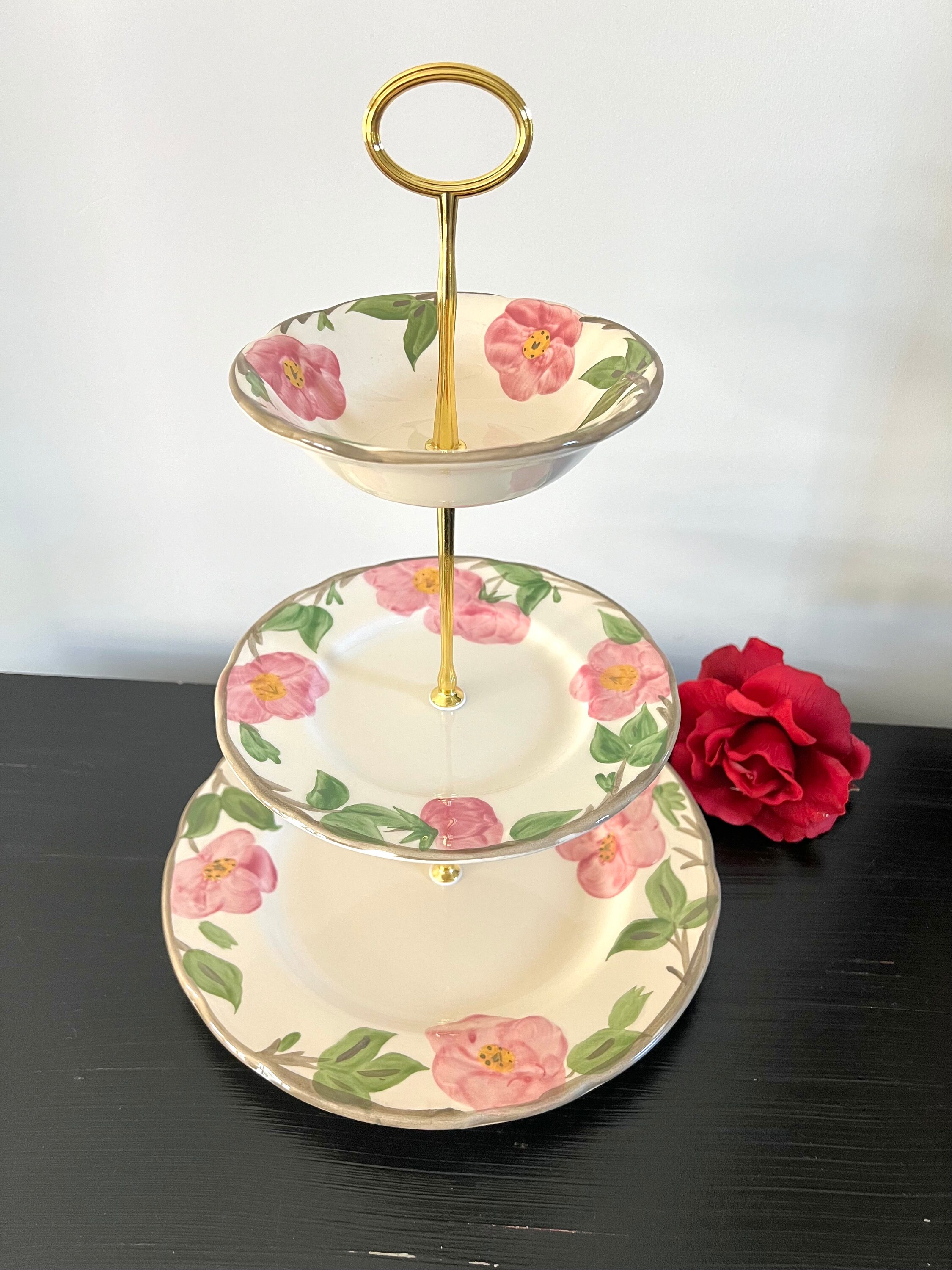 3 Tier Cake Stand by Franciscan, Desert Rose Pattern for Afternoon Tea ...