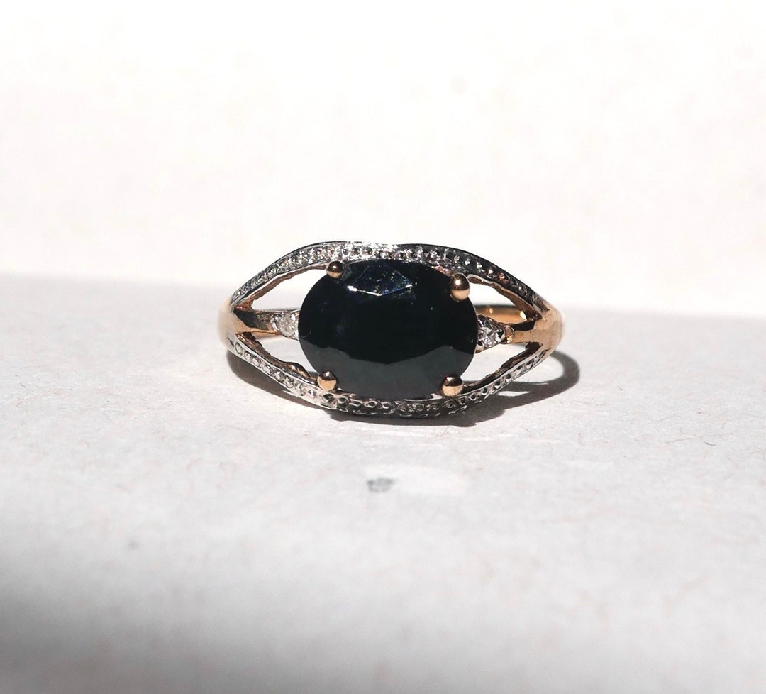 MIDNIGHT BLUE SAPPHIRE Ring, Authentic Vintage Ring, Solid Gold Ring ...