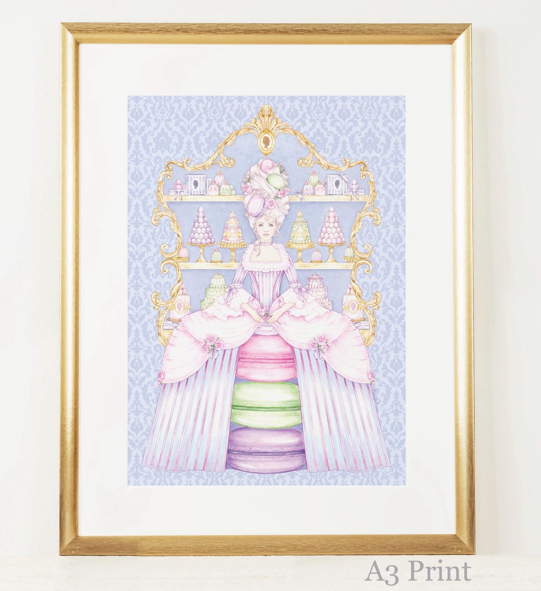 Madame Macaron Illustrated A3 Art Print, French Patisserie Cake Sweets ...