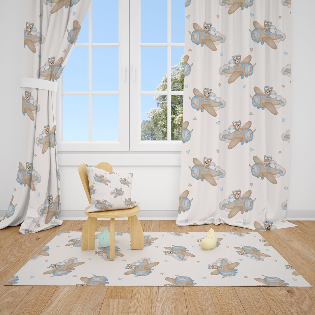 Pilot Teddy Bears Baby Boy Room Curtain Nursery Curtains Window ...