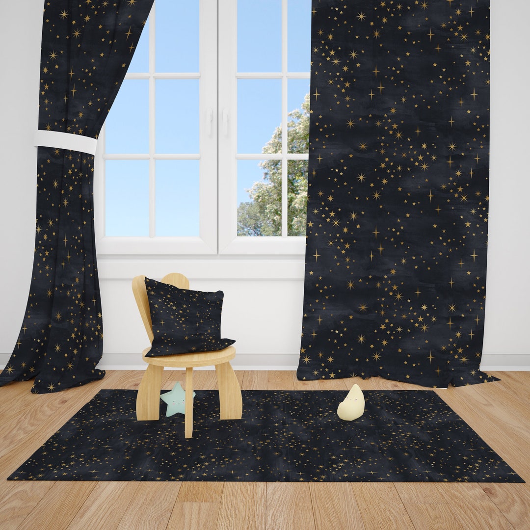 Starry Night Sky Baby Boy Room Curtain Nursery Curtains Window Curtains ...