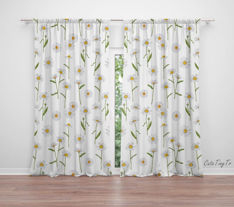 Watercolor Daisy Baby Girl Room Curtain Nursery Curtains Window ...