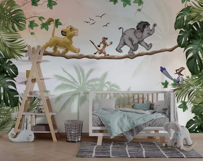 SIMBA Wild Animals Wallpaper Mural Kids, Nursery Removable Decor, Wall ...