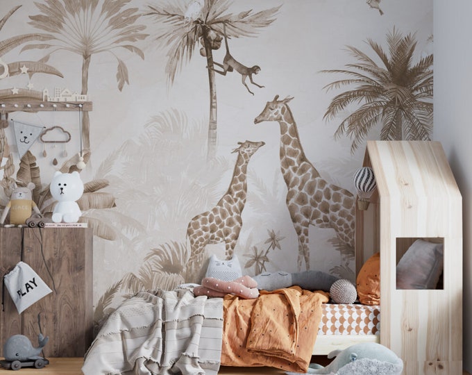 Neutral Animal Print Peel and Stick Wall Mural Beige Safari Self ...