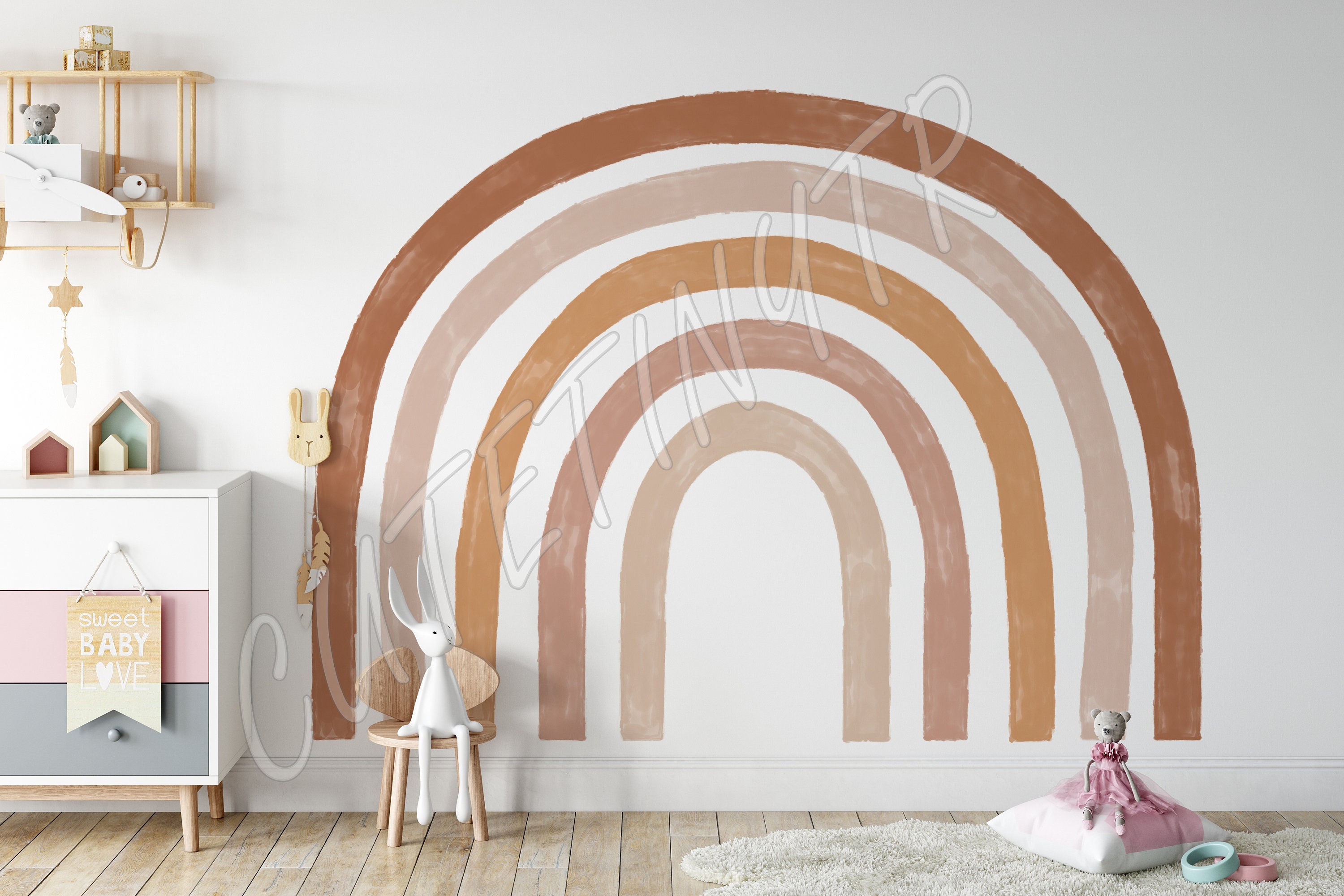 Large Boho Rainbow Wall Decal Watercolor Neutral Boho - Etsy