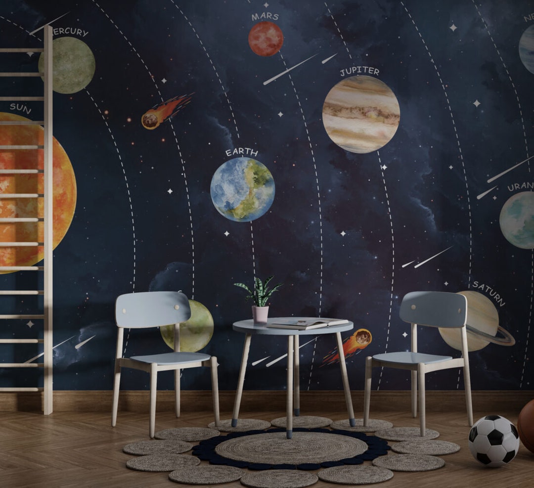 Solar System Peel and Stick Wallpaper: Space Nursery Decor - Etsy