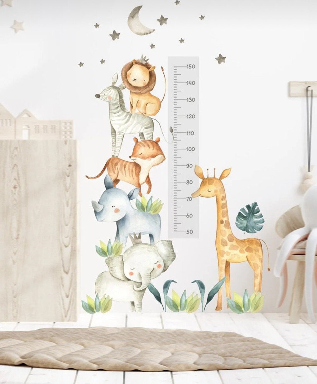 Safari Animals Height Meter Wall Sticker Baby Boy Room Wall Decor ...