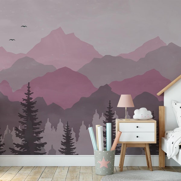 Pink Forest Tree Wallpaper - Etsy