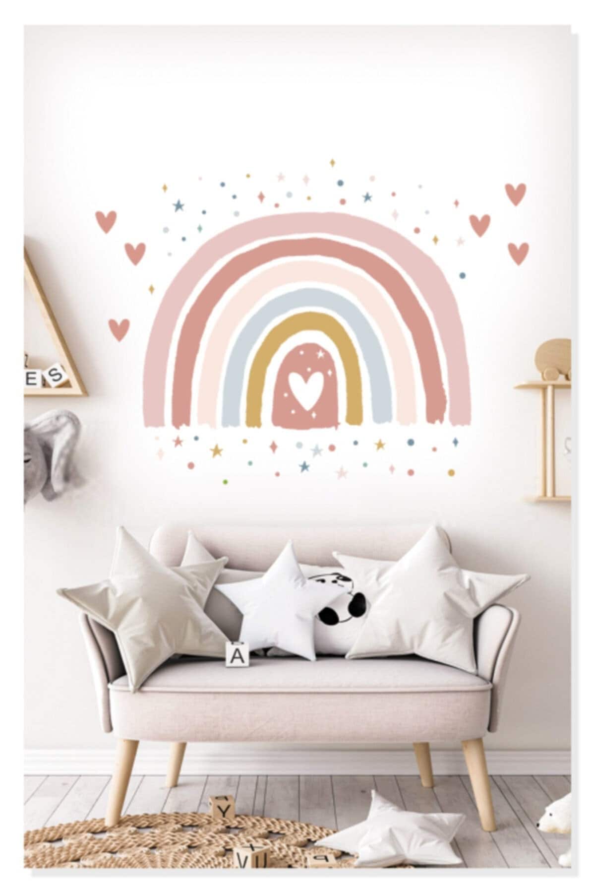 Boho Pink Rainbow and Hearts Wall Sticker Girls Room Wall - Etsy