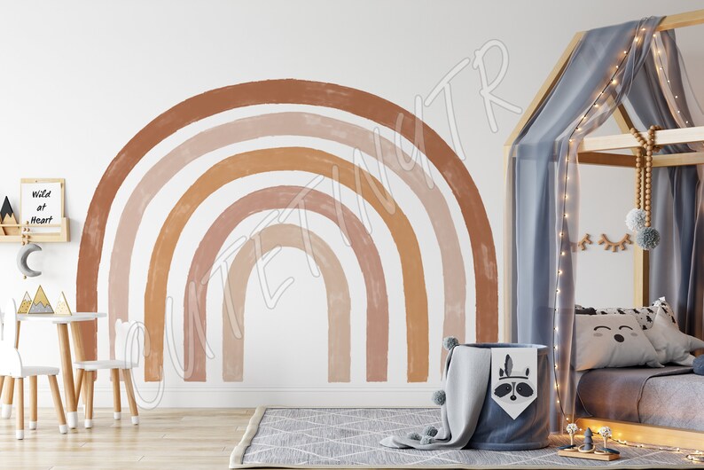 Large Boho Rainbow Wall Decal Watercolor Neutral Boho - Etsy