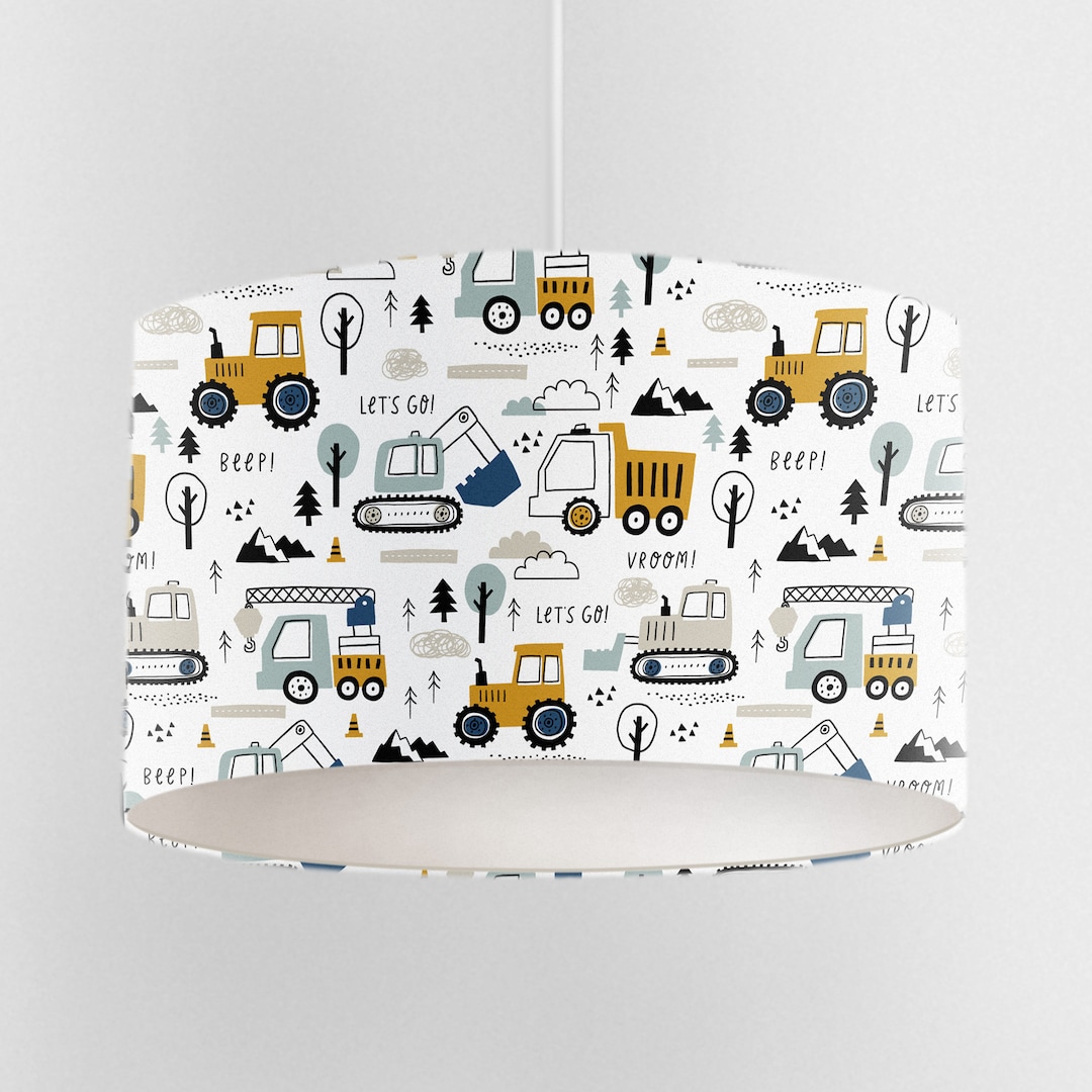 Construction Vehicles Lampshade: Nursery Kids Room Drum Light Shade - Etsy