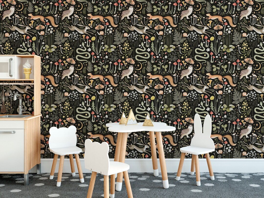 Magic Forest Peel and Stick Wallpaper, Dark Forest Wallpaper, Removable ...