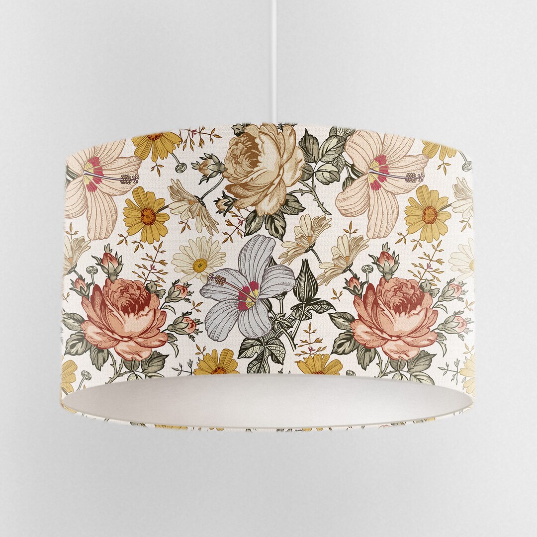 Peony Florals Lampshade, Nursery Ceiling Lampshade, Kids Room Lampshade, Drum Ceiling Lamp Shade ...