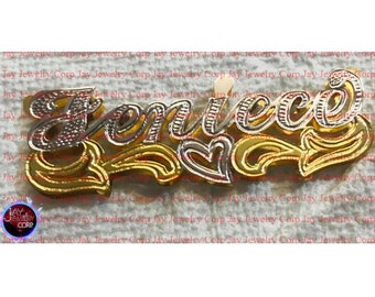 Double Name Plate With All Diamond Cuts and 14kt Gold Plated FREE CHAIN ...
