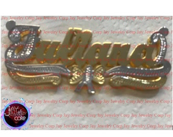 Two Tones Double Name Plate With 14kt Gold Plated FREE CHAIN - Etsy