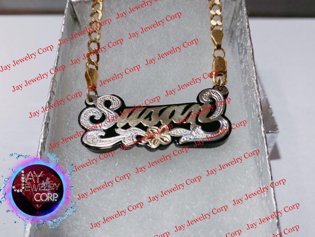 Two Tones Name Plate With Black Onyx and 14kt Gold Plated FREE CHAIN - Etsy