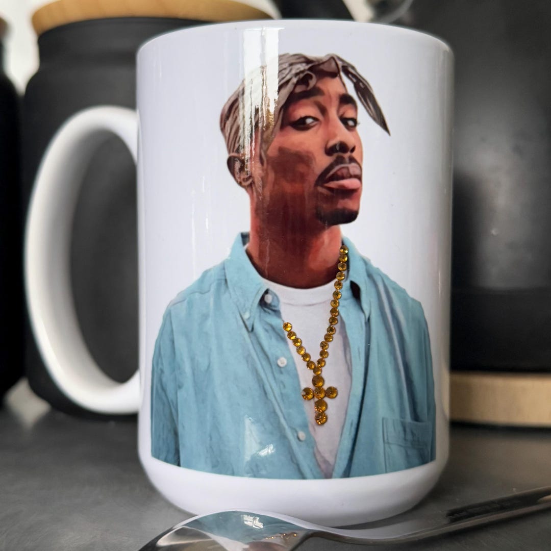 Tupac Mug - Rhinestone Handmade 15oz Ceramic - Coffee Tea Gift - Spoon ...