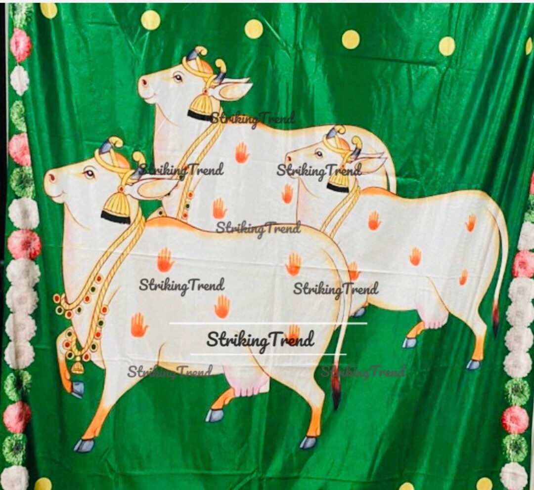 Indian Auspicious Cow Print on Backdrop/wall Cloth for Indian Weddings ...