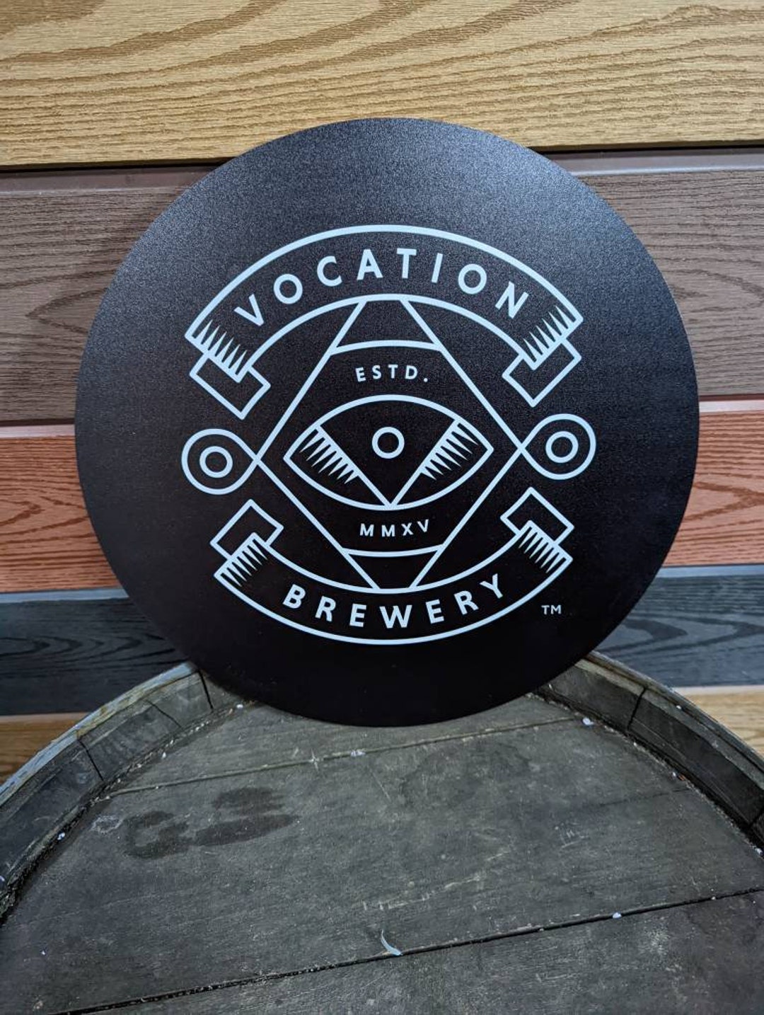 Vocation Brewery Sign Wood Bar Vintage Man Cave Wall Wooden Circle ...