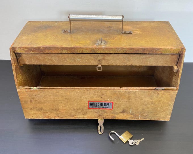 WORK SMARTER Wooden Toolbox With Metal Handle, Lock With Two Keys ...