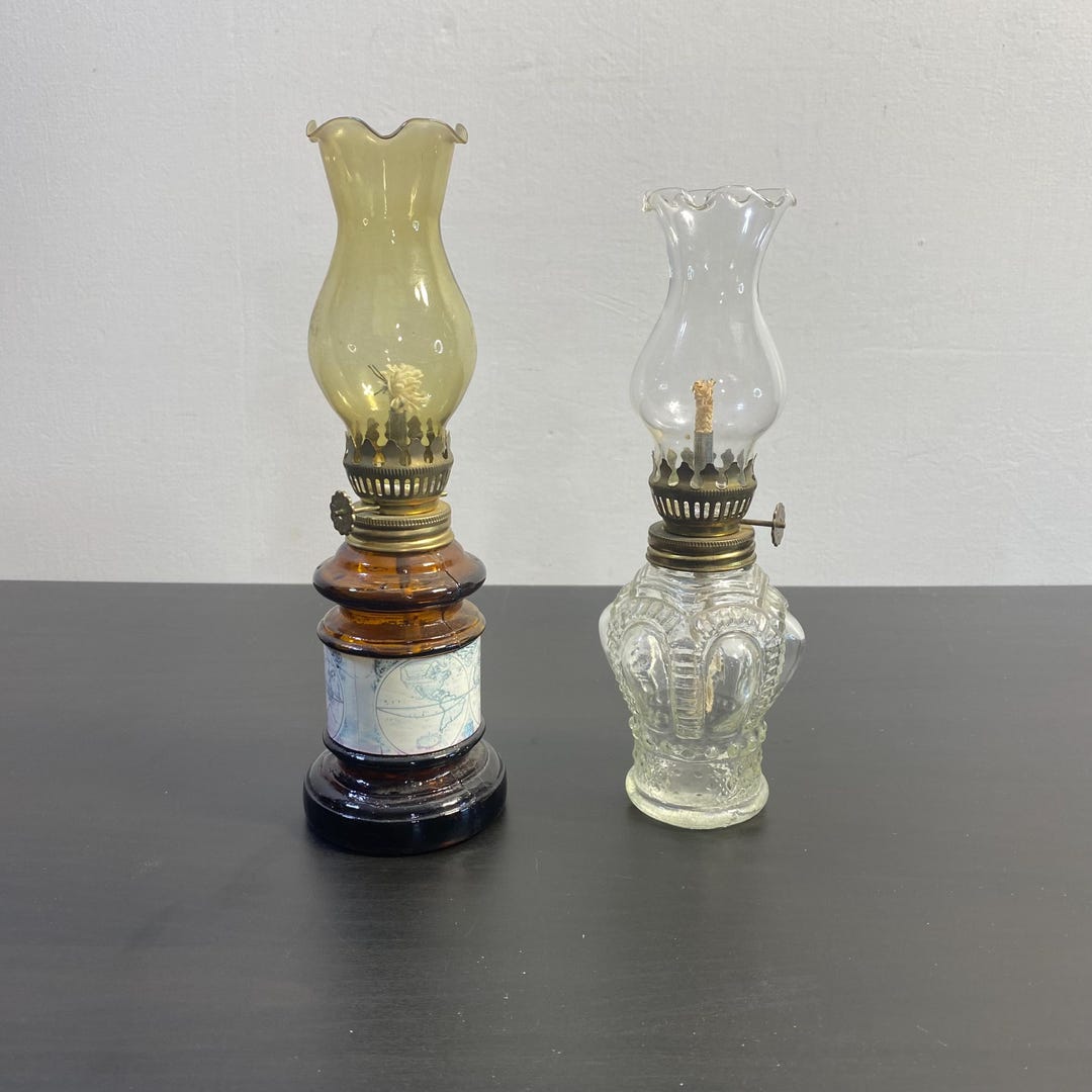 Vintage Brown Glass Decorative Jar Style Oil Lamps, Ruffle Dark Honey ...