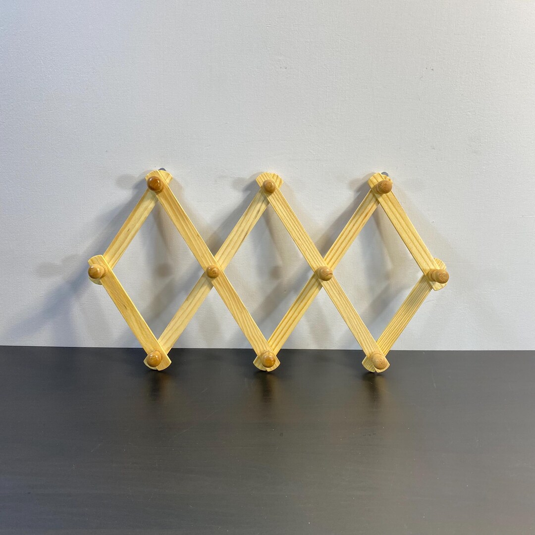 Wooden Expandable Coat Rack, Accordion Hanger, Brown Towel Hooks, Wall ...