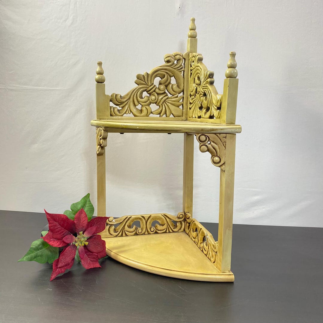Wooden Corner Shelf Rack Floor Altar, Wall Hanging Home 2-tier Corner ...
