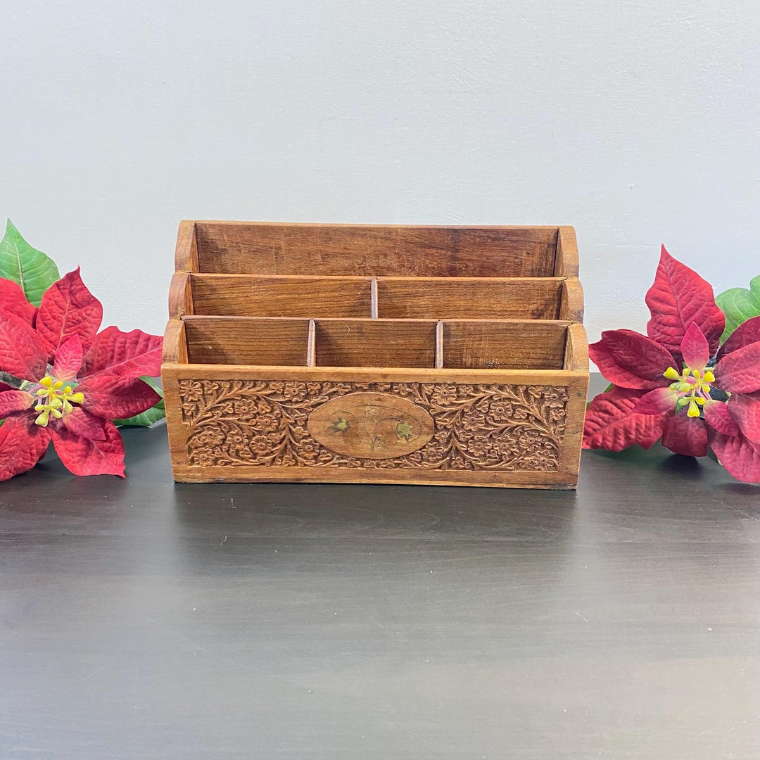 Vintage Carved Wood Letter Holder, Makeup Pallet Storage, Desk ...