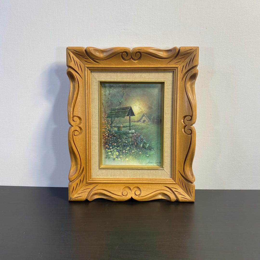 6 X 8 ANDRES ORPINAS Water Wishing Well Barn Print Wood Frame, Art ...