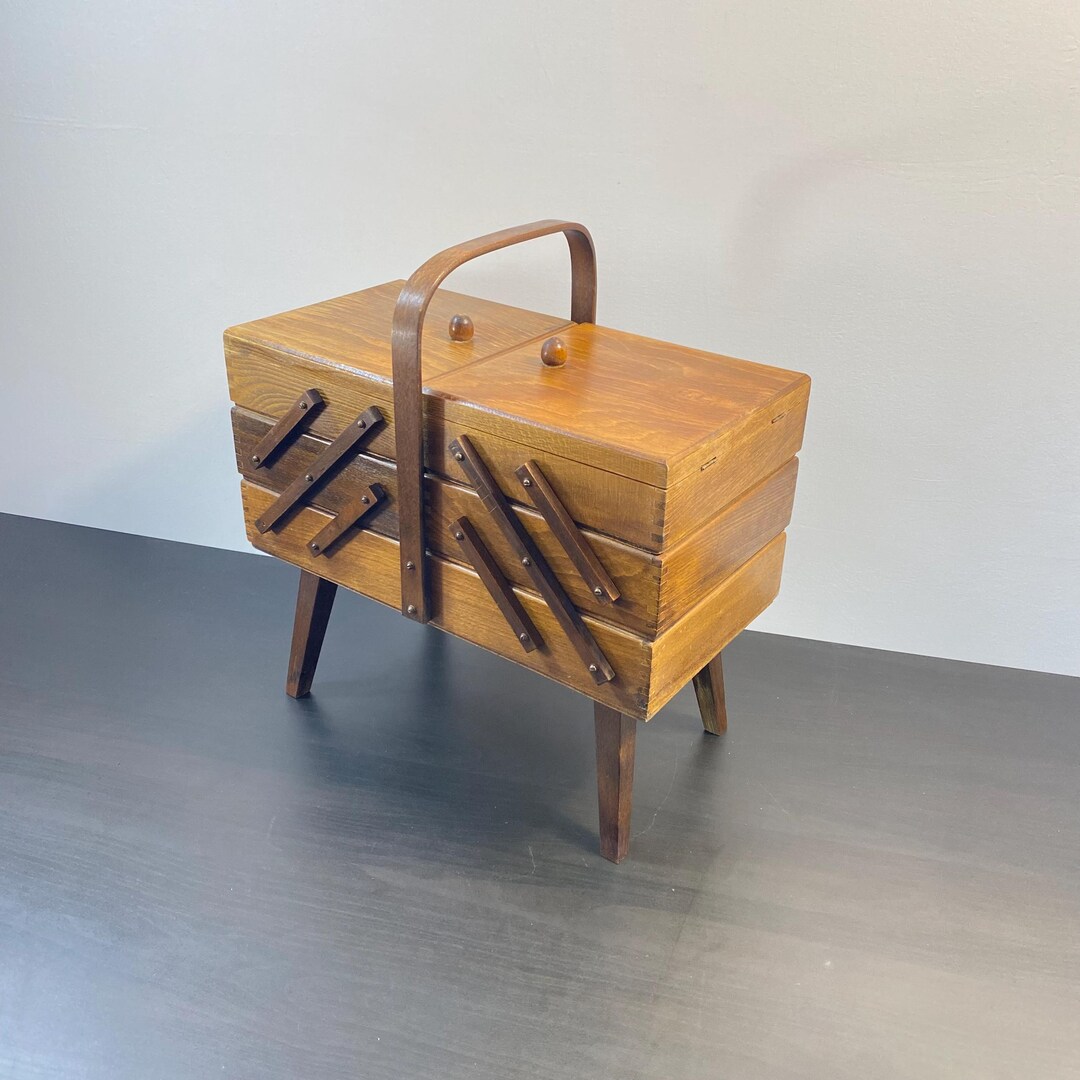Vintage Rustic Cantilever Sewing Box Retro Boho Old Desktop Sewing Box ...