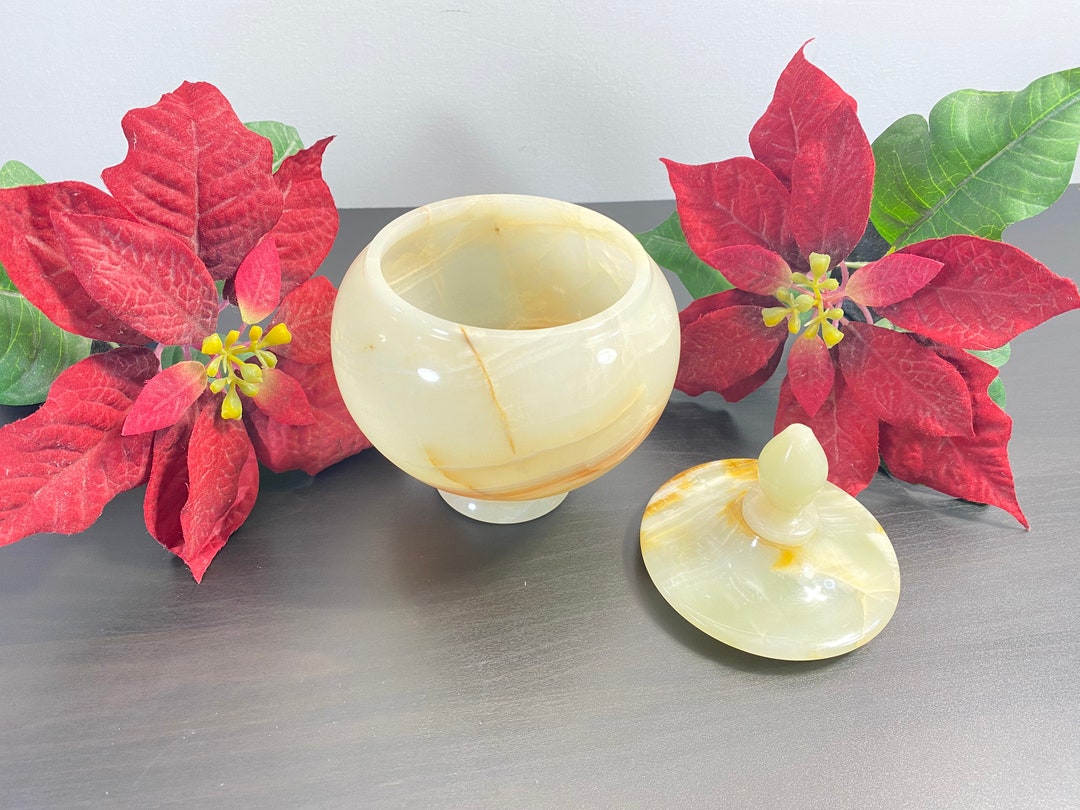 Natural Onyx Sugar Bowl, Round Alabaster Container With Lid, Attractive ...