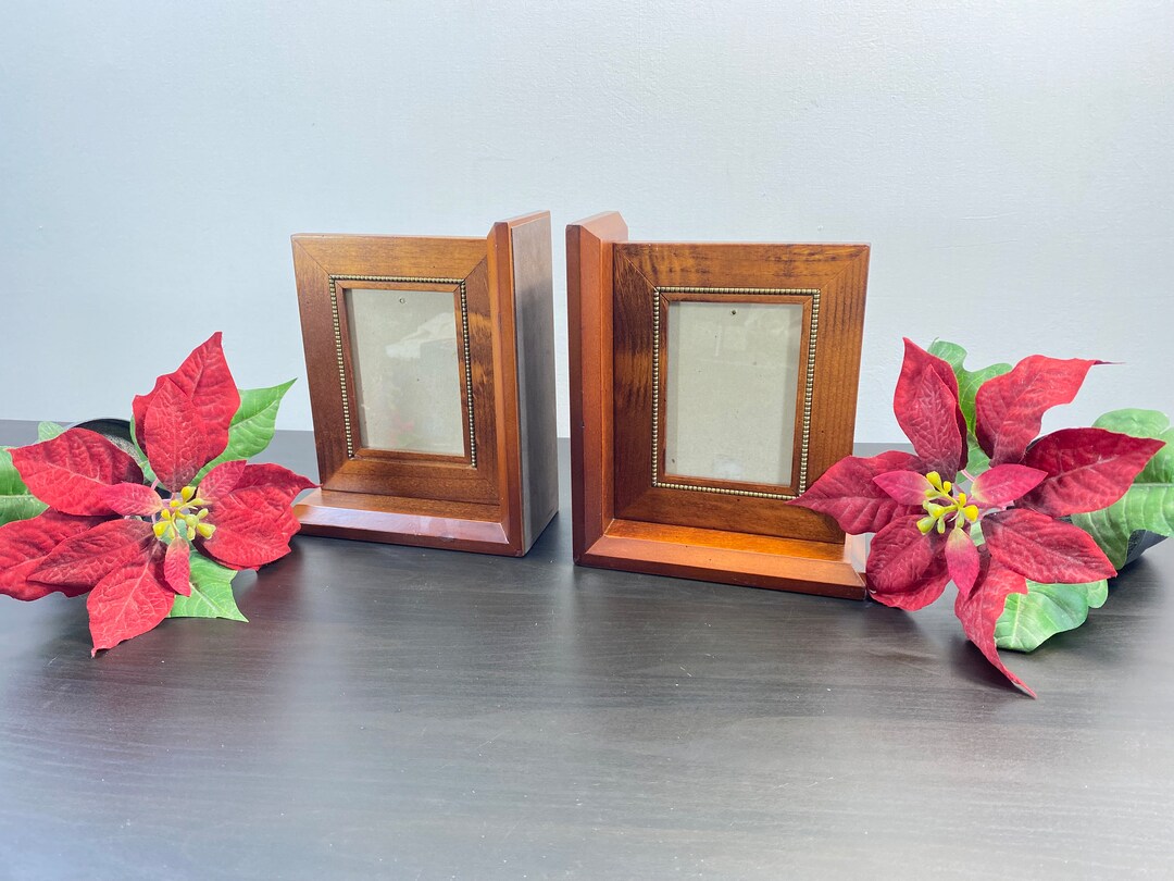 Wooden Photo Bookends, Bombay Company, Handmade Bookends, Vintage Teak ...