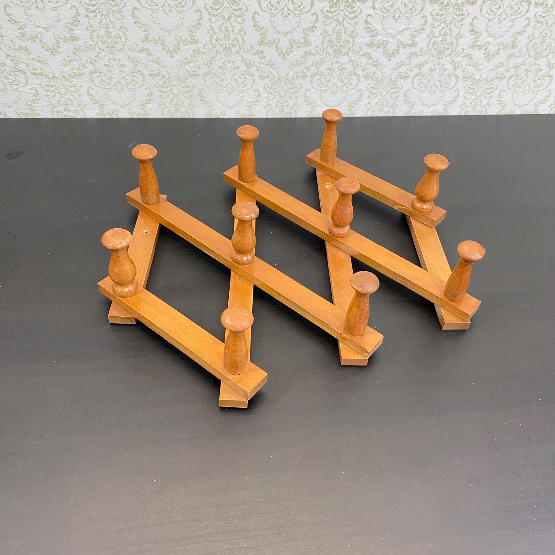 Wooden Expandable Coat Rack, Accordion Hanger, Brown Towel Hooks, Wall ...