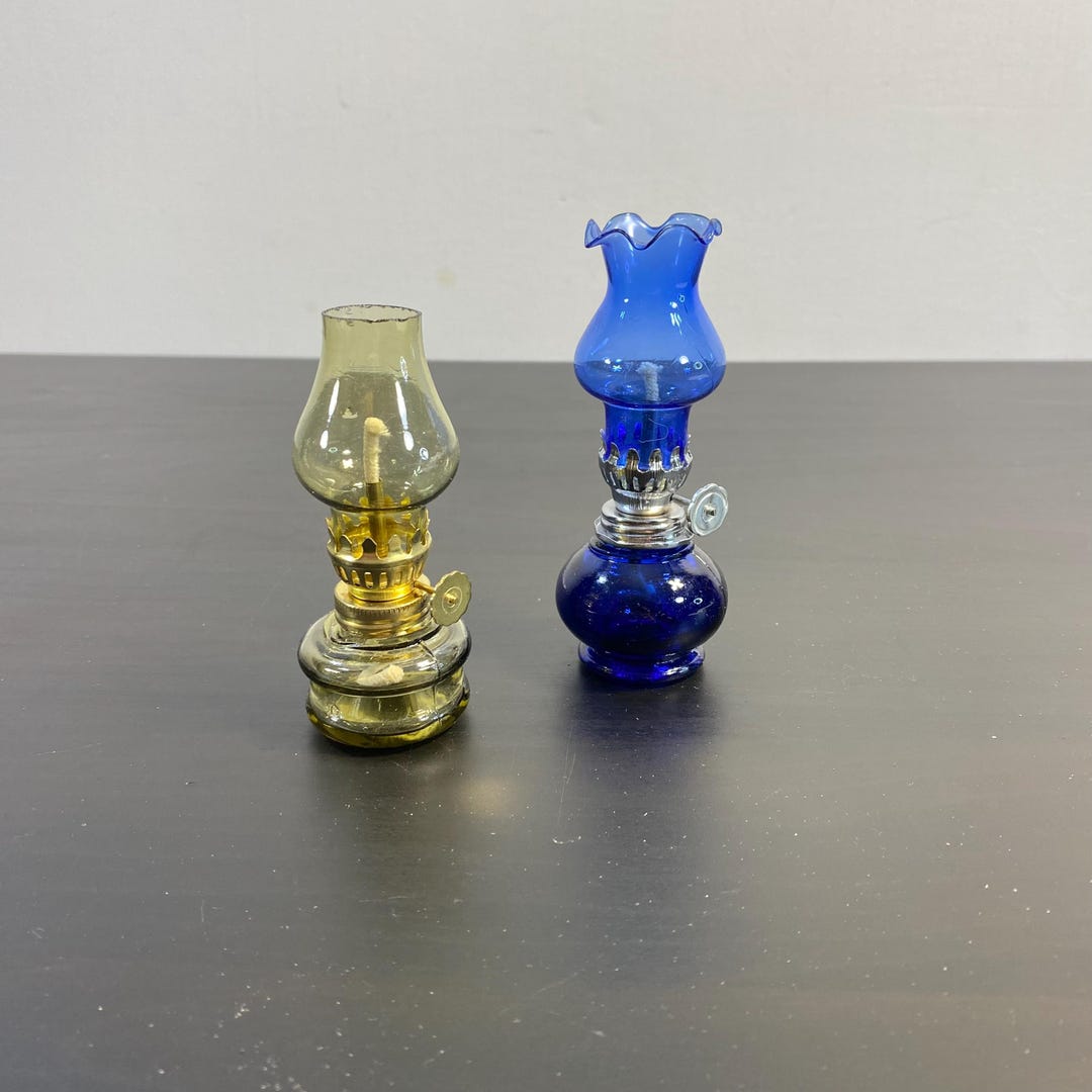 Vintage Glass Oil Lamps, Set of Two, Ribbon and Dot, Classic Lantern ...