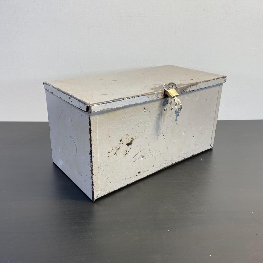 Heavy Duty Metal Box Tool Box, White Metal Storage Box, Cash Box With ...