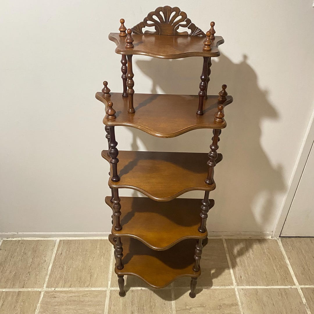 Victorian Wooden 5-tier Shelf, Spindle Floor Stand, Plant Stand Shelves ...