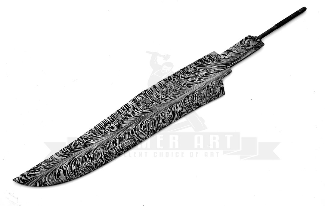 Feather Damascus Steel Hand Forged Custom Handmade Blank Blade Bowie ...