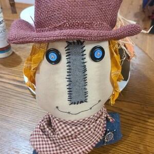 Handmade Primitive Denim Scarecrow Shelf Sitter, Fall, Autumn Home ...